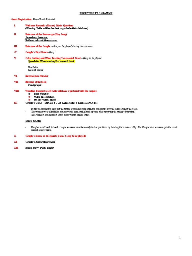 Wedding Reception Programme | PDF