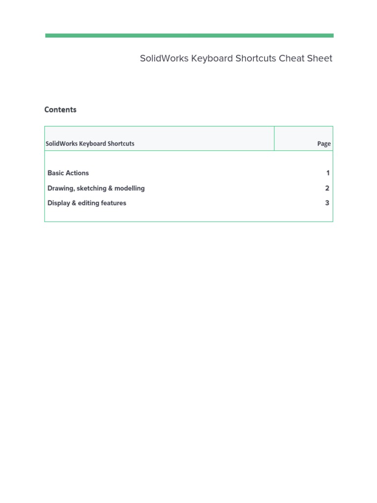 SolidWorks Keyboard Shortcuts PDF | PDF | Control Key | Computer Keyboard