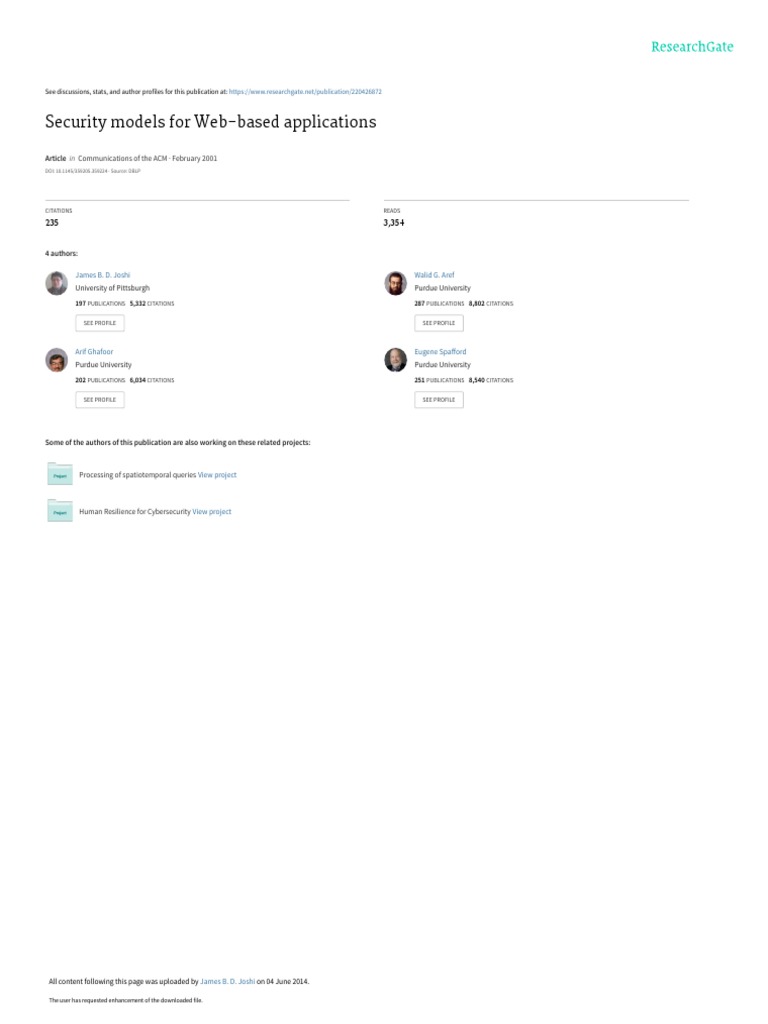 Security Models For Web-Based Applications: Communications of The ACM ...