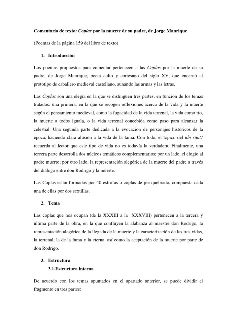 Análisis de "Coplas" de Manrique | PDF | Historia | Clásicos