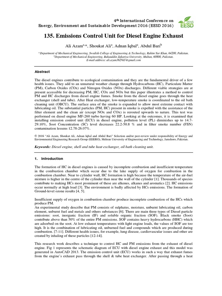 Emissions Control Unit For Diesel Engine Exhaust | PDF | Exhaust Gas ...