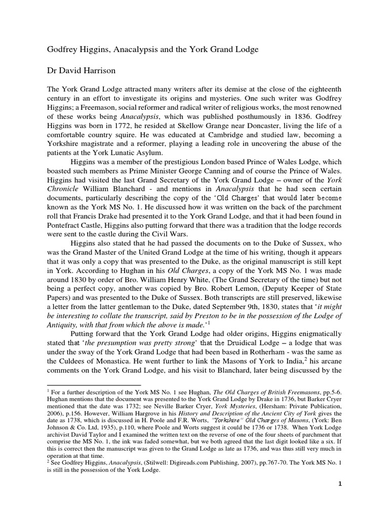 Godfrey Higgins Anacalypsis and The York PDF | PDF | Freemasonry ...