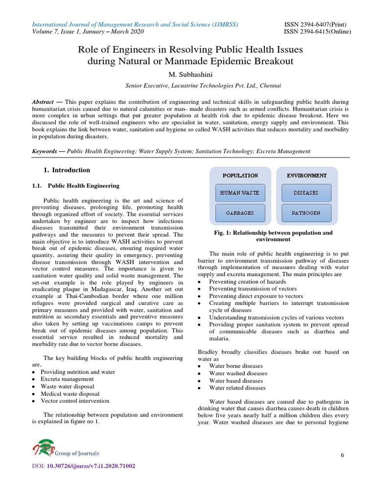 Role of Engineers in Resolving Public Health Issues During Natural or ...