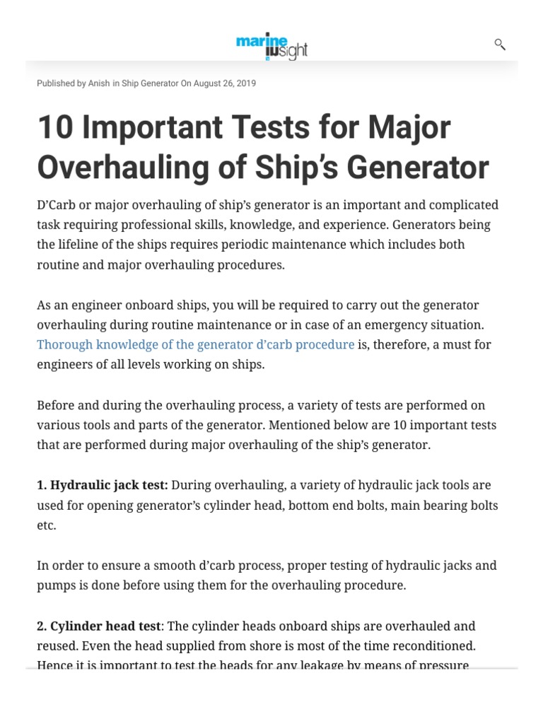10 Important Tests For Major Overhauling of Ship's Generator | Download ... 10 Important Tests For Major Overhauling of Ship's Generator | Download ...