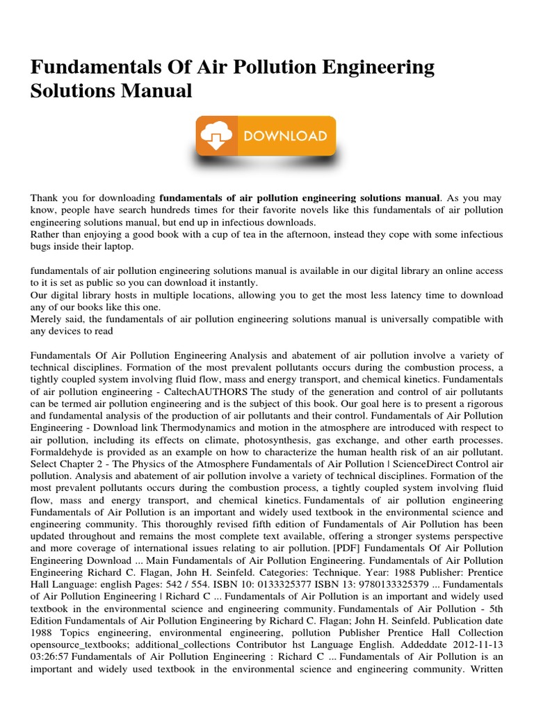 Fundamentals of Air Pollution Engineering Solutions Manual | PDF ...