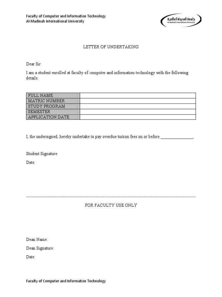 Letter of Undertaking | PDF | Computers | Technology & Engineering