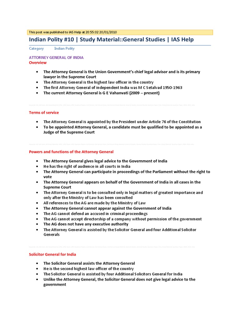 Indian Polity #10 - Study Material::General Studies - IAS Help | PDF ...