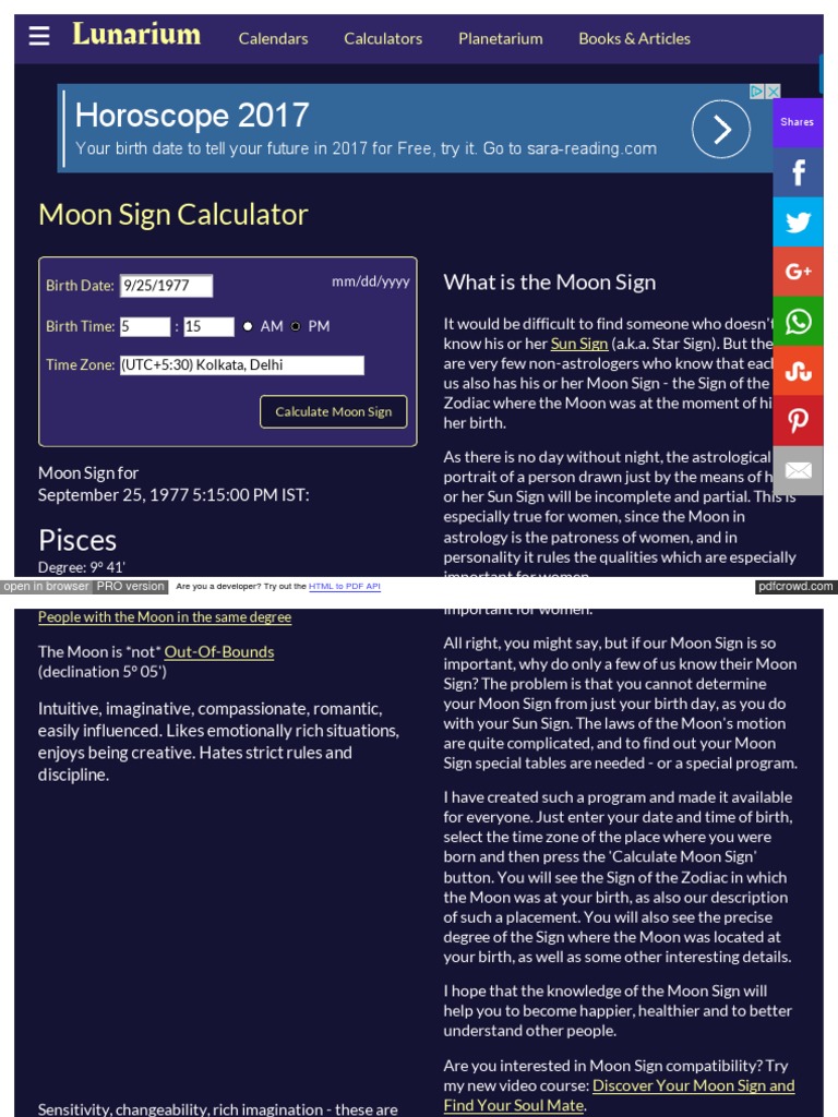 Horoscope 2017: Moon Sign Calculator | PDF | Planets In Astrology