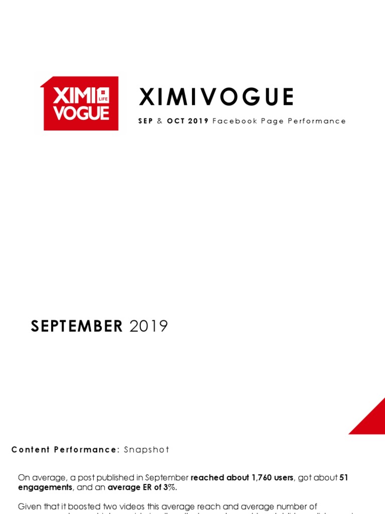 Ximivogue: SEP& OCT 2019 Facebook Page Performance | PDF | Social ...