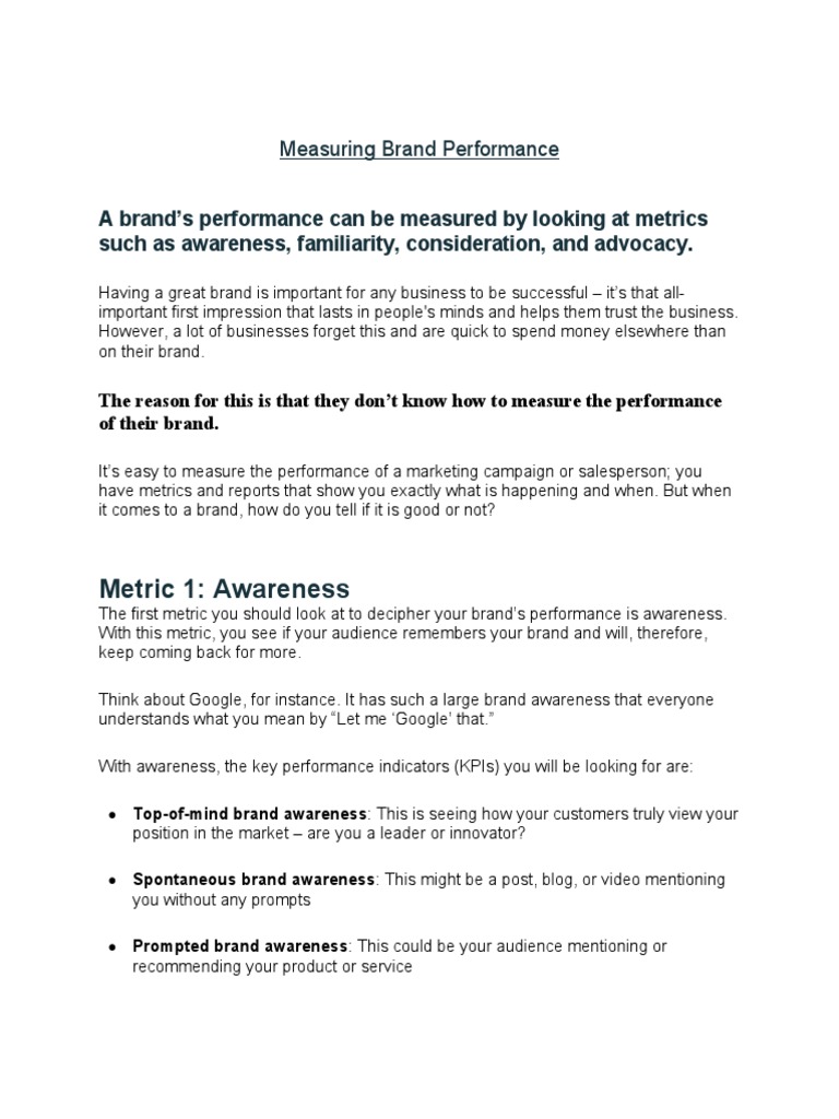 Measuring Brand Performance Metrics | PDF | Brand | Influence (Social ...