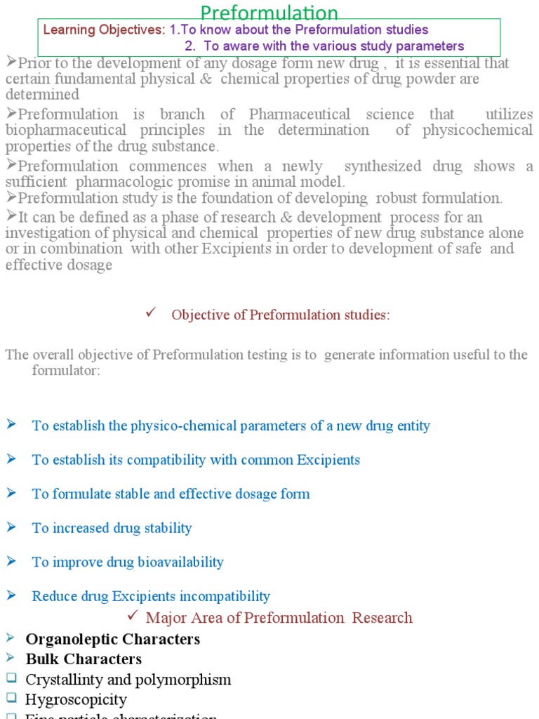 Preformulation Studies | PDF | Pharmaceutical Formulation | Crystal