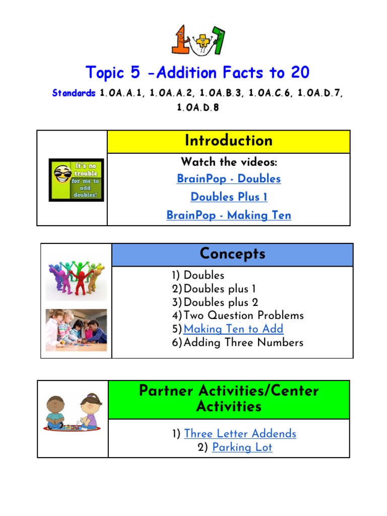 Addition Facts to 20 Activities | PDF