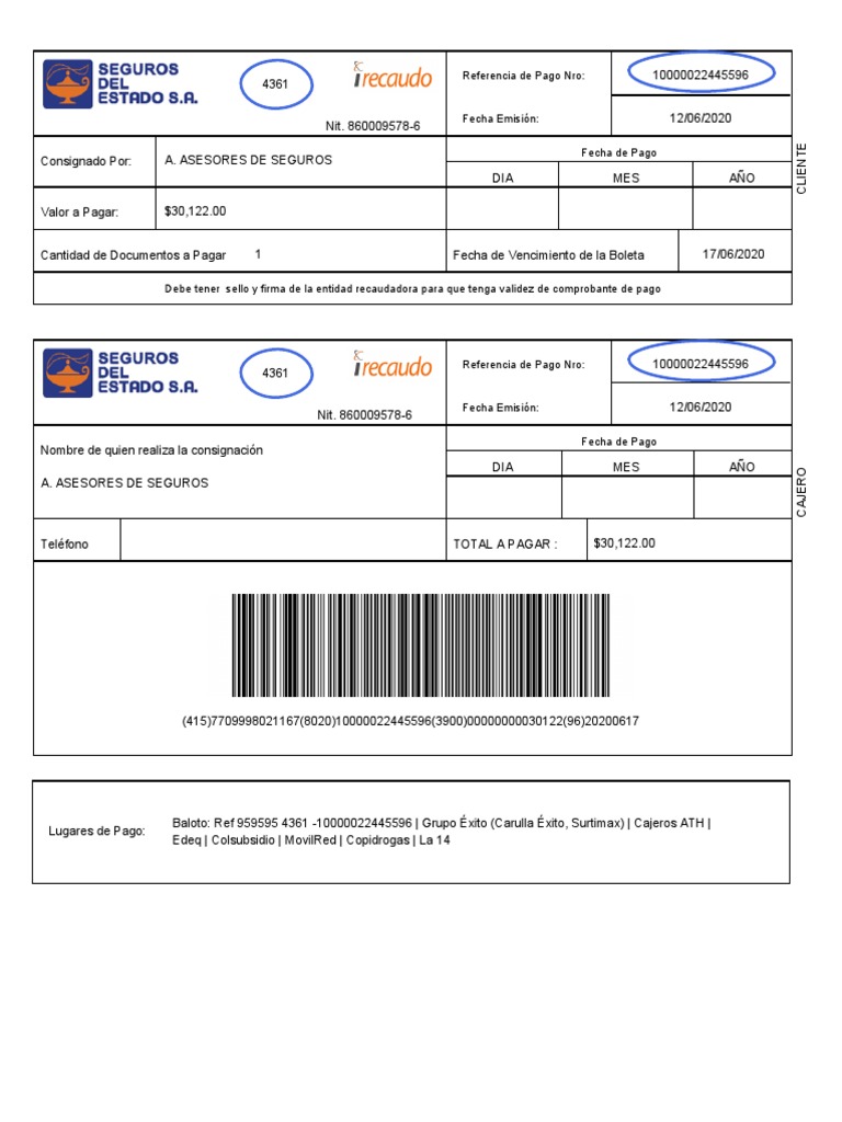 Recibo para Pago en Baloto PDF | PDF