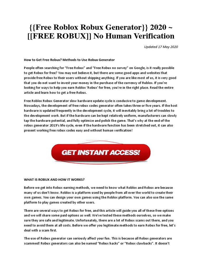 ( (Free Roblox Robux Generator) ) 2020 ( (FREE ROBUX) ) No Human ...
