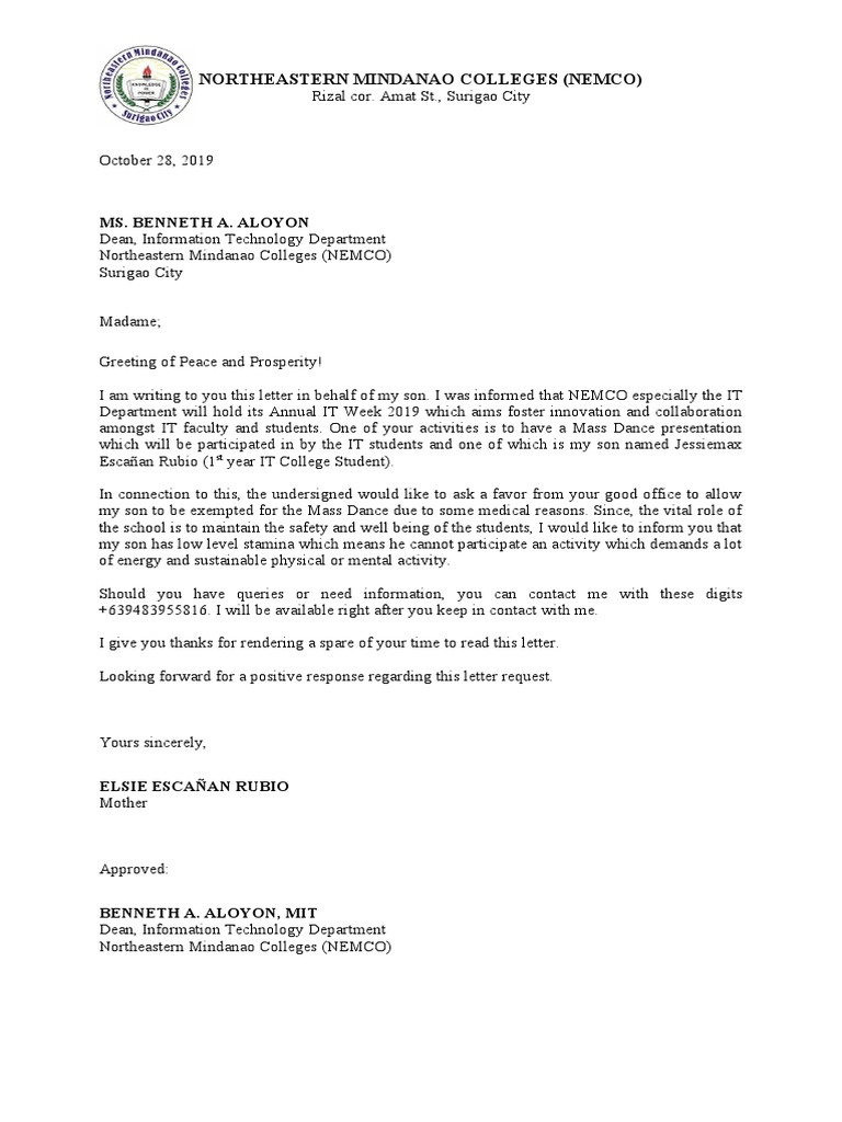 JessieMax Rubio Excuse Letter | PDF