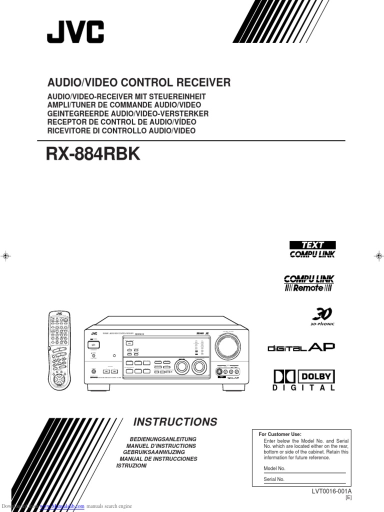RX-884RBK: Audio/Video Control Receiver | PDF | Videocassette Recorder | Loudspeaker