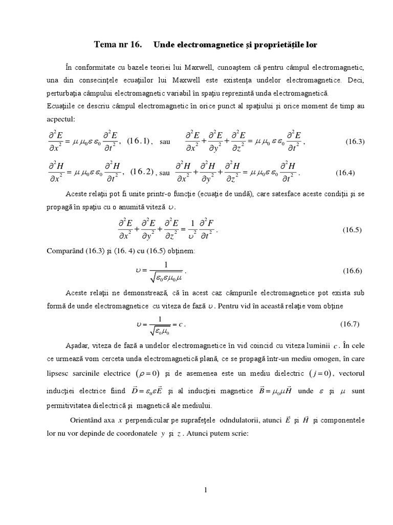 Tema - NR - 16 - Unde Electromagnetice Şi Proprietăţile Lor PDF | PDF