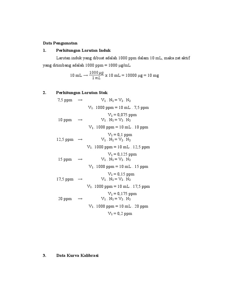 Data Pengamatan 1. Perhitungan Larutan Induk | PDF | Mathematical ...