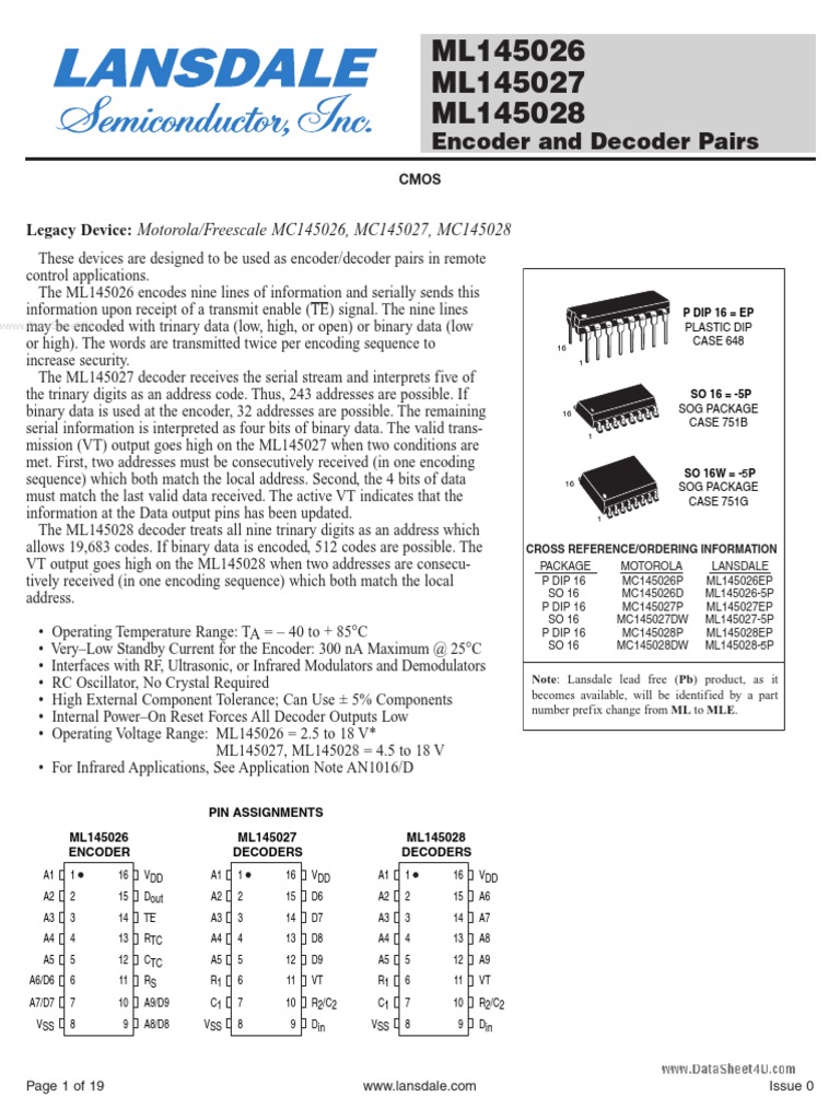 Motorola MC145026-28 Encoder/Decoder Guide | PDF | Code | Bit