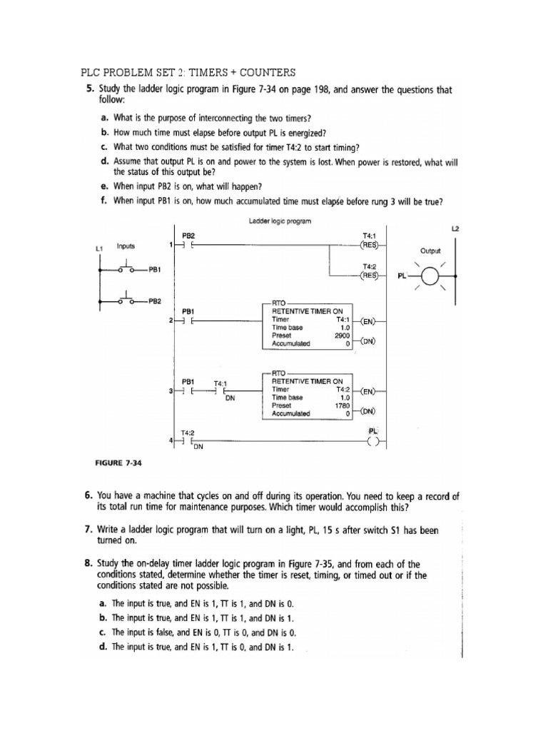PLC Problem Set 2: Timers + Counters | PDF | Timer | Electronic Engineering