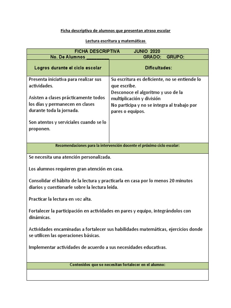 Ficha Descriptiva Con Rezago | PDF