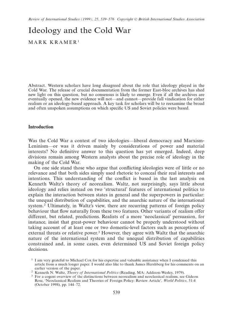 KRAMER, M. (1999) - Ideology and The Cold War. Review of International ...