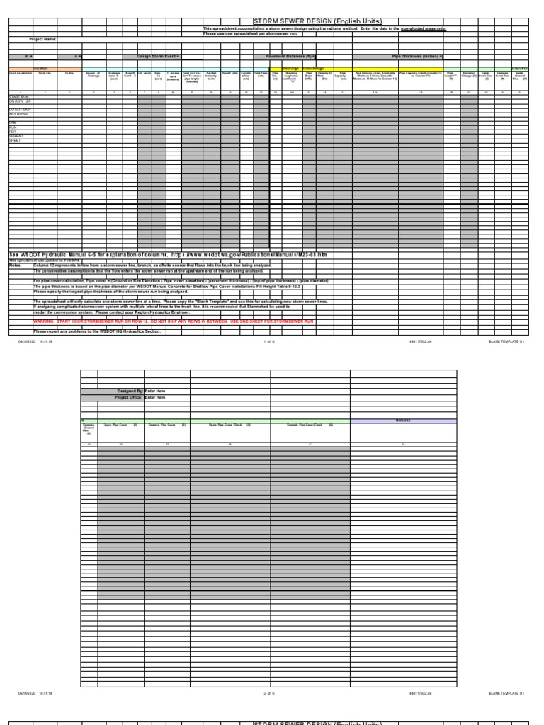 Storm Sewer Pipe Sizing Spreadsheet | PDF | Storm Drain | Sanitary Sewer
