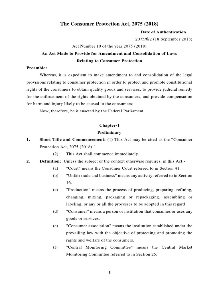 The Consumer Protection Act 2075 2018 | PDF | Prices | Supply (Economics)