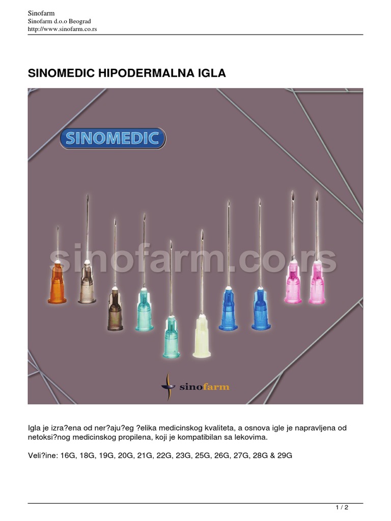 Sinomedic Hipodermalna Igla PDF | PDF