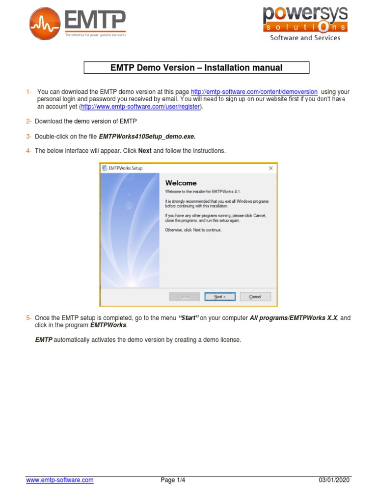 EMTP Demo Version - Installation Manual | PDF | Installation (Computer Programs) | Operating ...