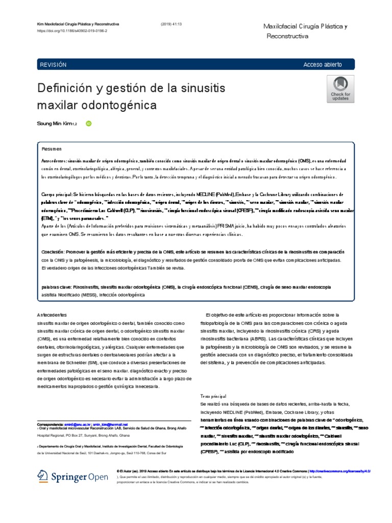 2019 Definition And Management Of Odontogenic Maxillary Sinusitis
