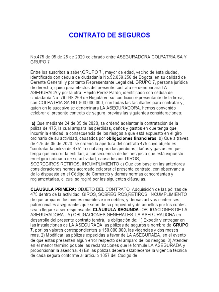 Contrato de Seguros | PDF | Póliza de seguros | Seguro