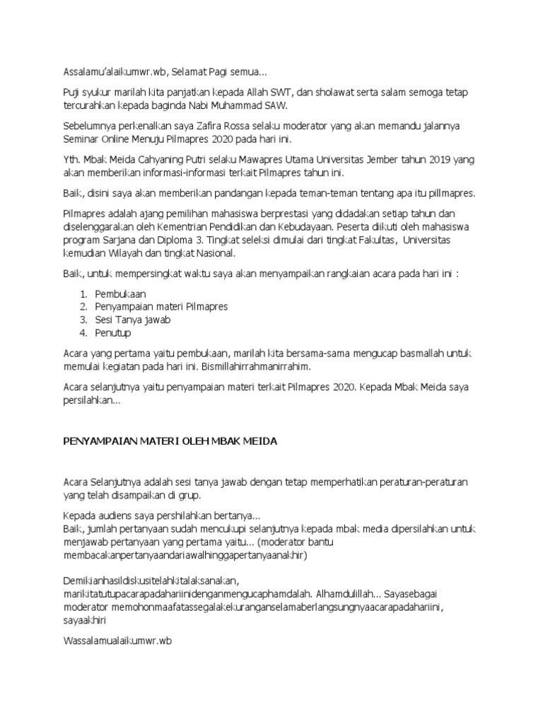 Peran Moderator dalam Seminar Pilmapres | PDF | Komputer