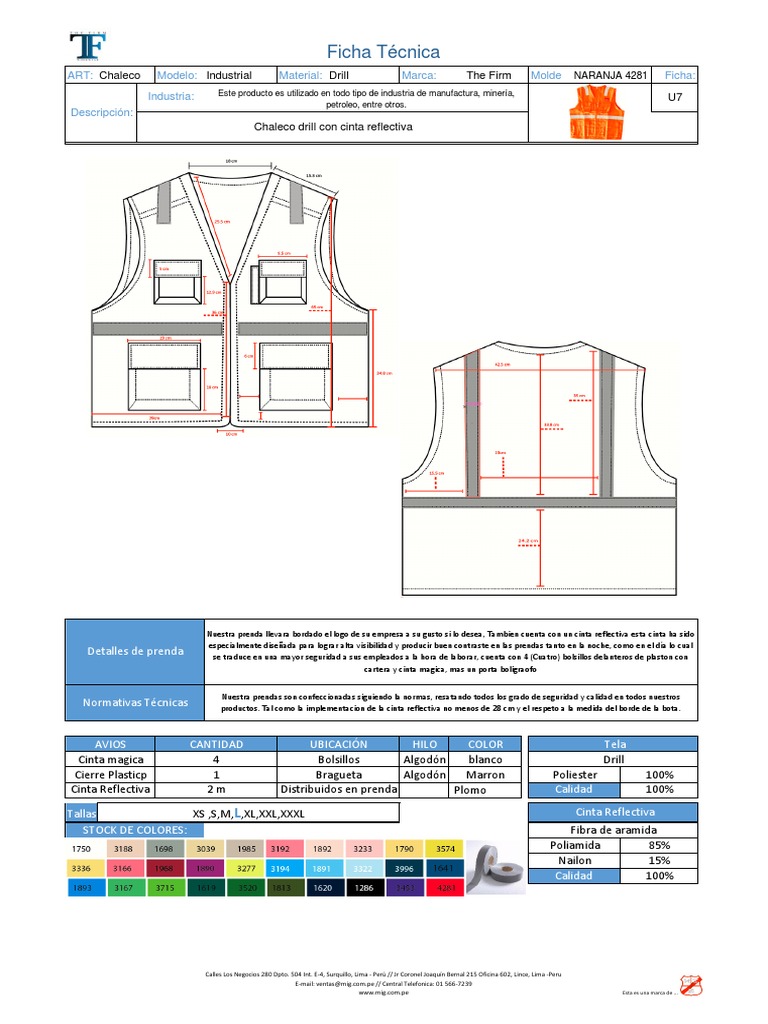 Chaleco Drill Ccinta Ref 1.5pulg Lbordado Naranja | PDF | Materiales | Textiles