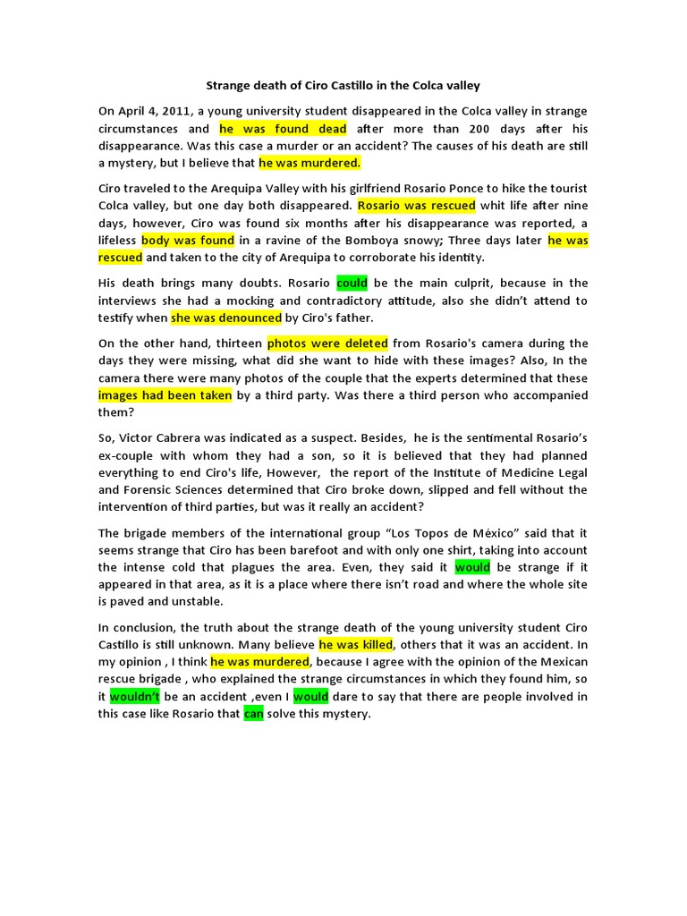 Strange Death of Ciro Castillo in The Colca Valley | PDF | Crime ...