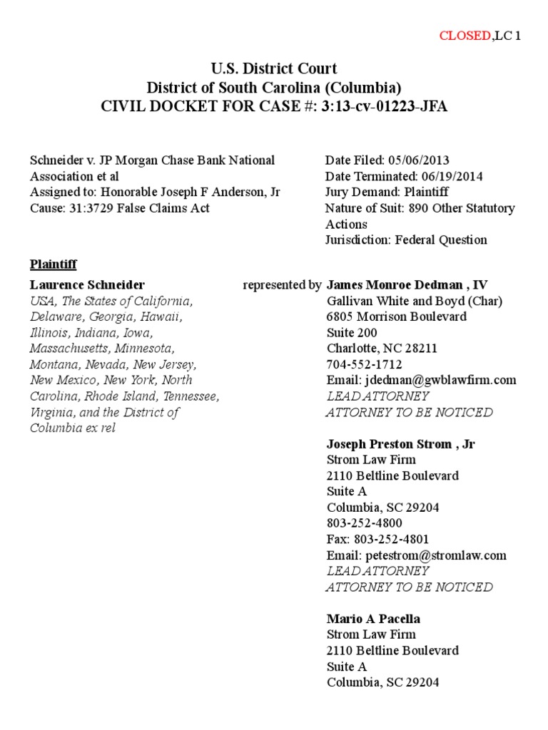 Schneider V J.P. Morgan Chase U.S. District Court District South ...