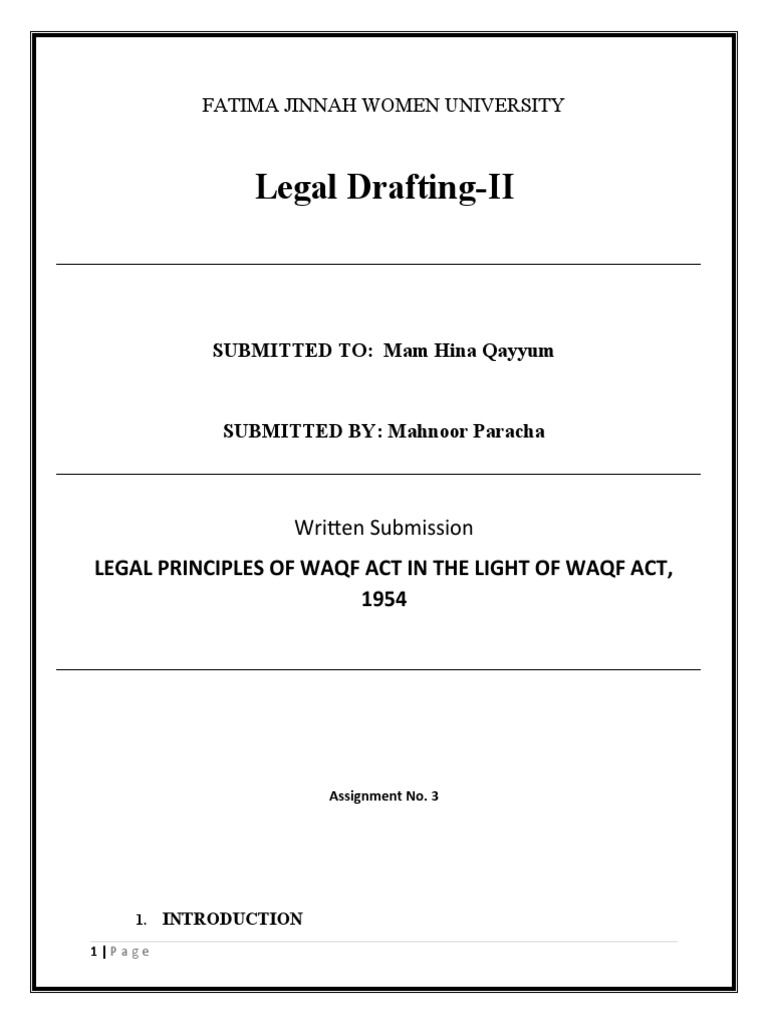 Mahnoor Paracha Waqf Ass. N. 3 | PDF | Islamic Jurisprudence | Islamic Ethics