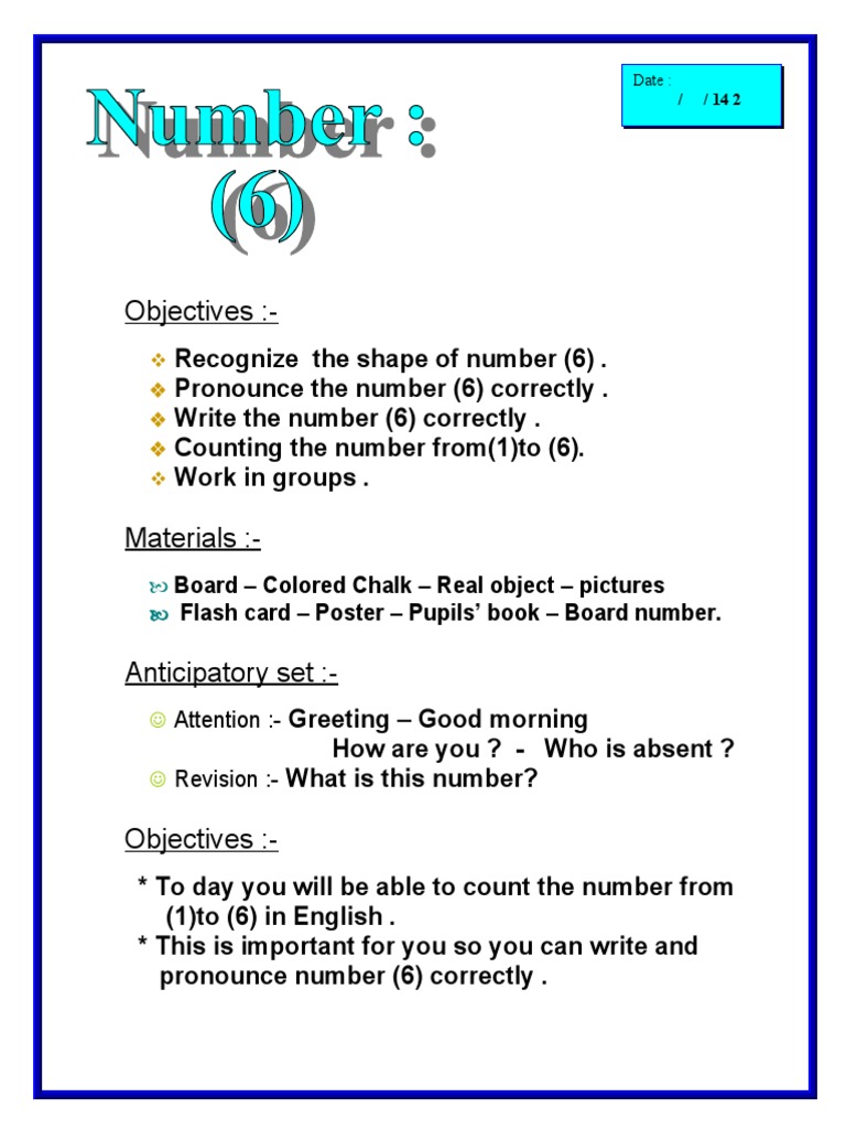 Teaching Number 6: Objectives & Activities | PDF | Home & Garden