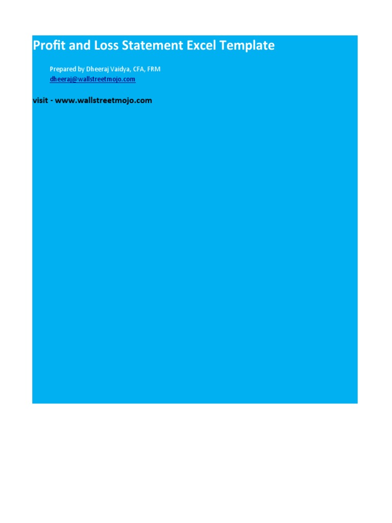 Profit and Loss Statement Excel Template: Prepared by Dheeraj Vaidya ...