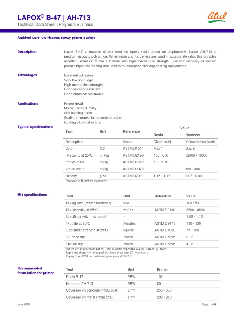 Lapox B-47 - AH-713: Technical Data Sheet - Polymers Business | PDF ...