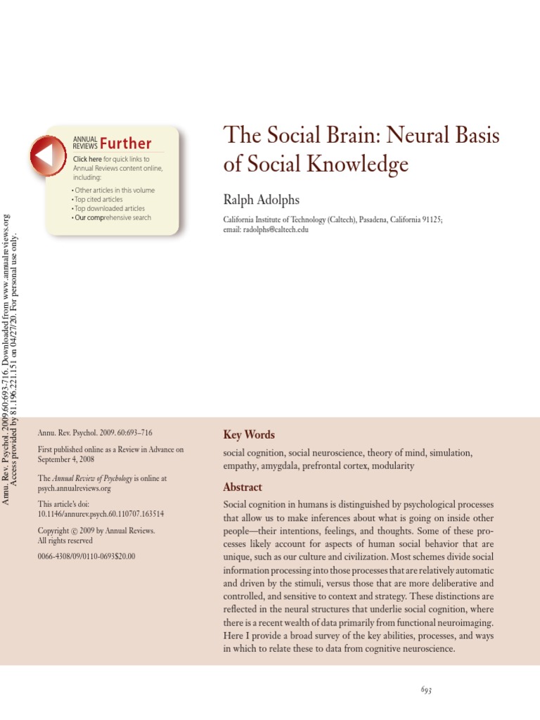 The Social Brain: Neural Basis of Social Knowledge: Further | PDF ...