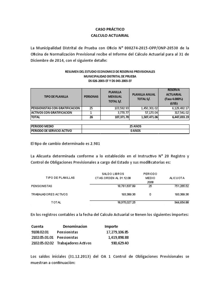Caso Práctico Calculo Actuarial | PDF | Servicios financieros | Economias