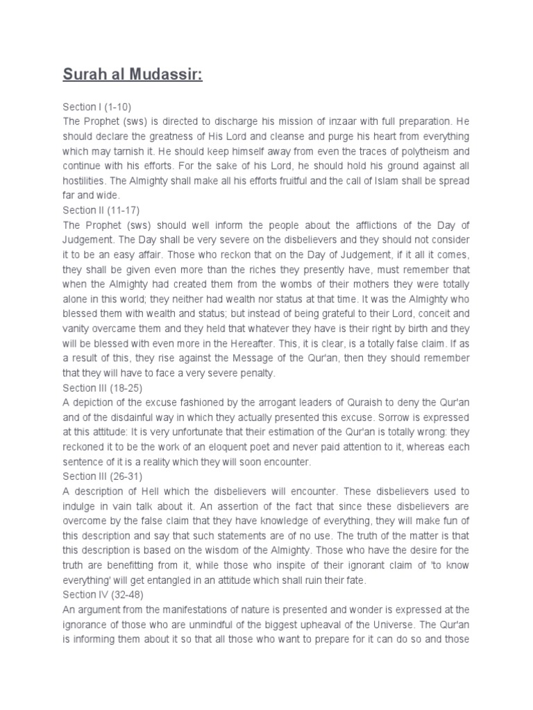 Surah Al Mudassir | PDF | Religious Belief And Doctrine | Religion And ...