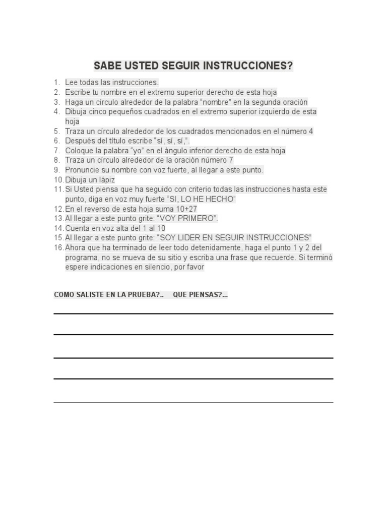 Habilidad para Seguir Instrucciones | PDF