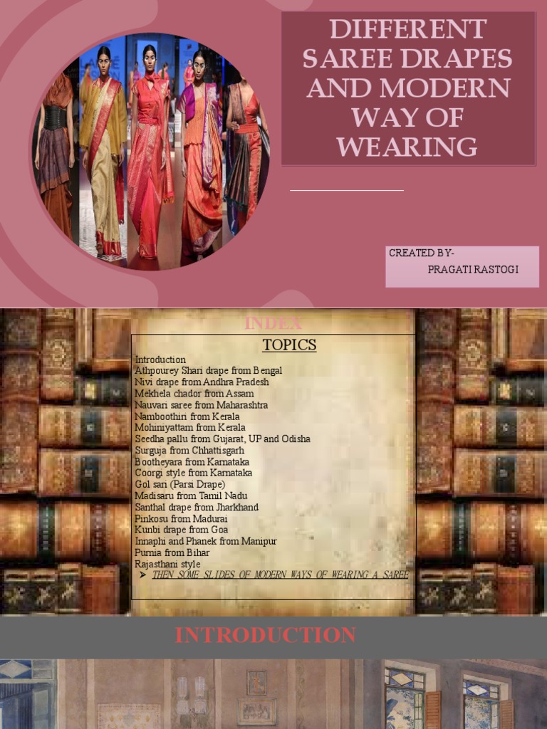 Diverse Saree Draping Styles Explained | PDF | Blouse | Softlines (Retail)