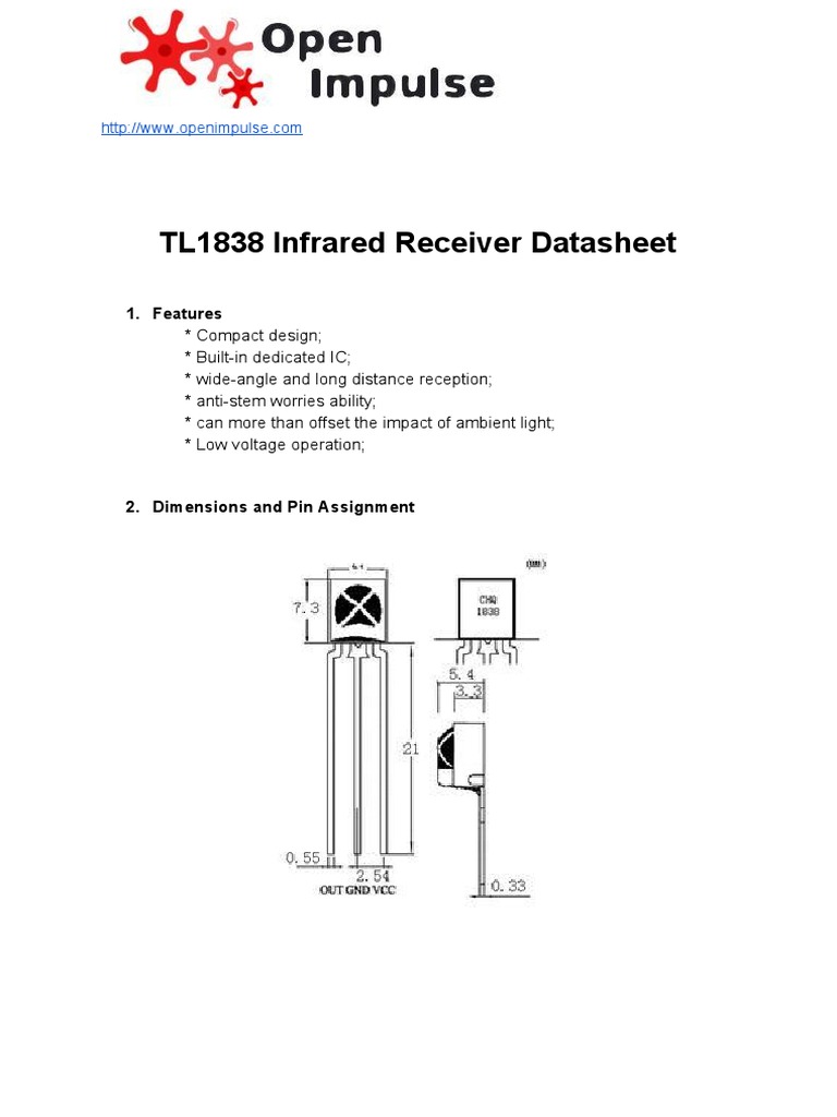 VS1838 Infrared Receiver Datasheet PDF | PDF | Hertz | Frequency