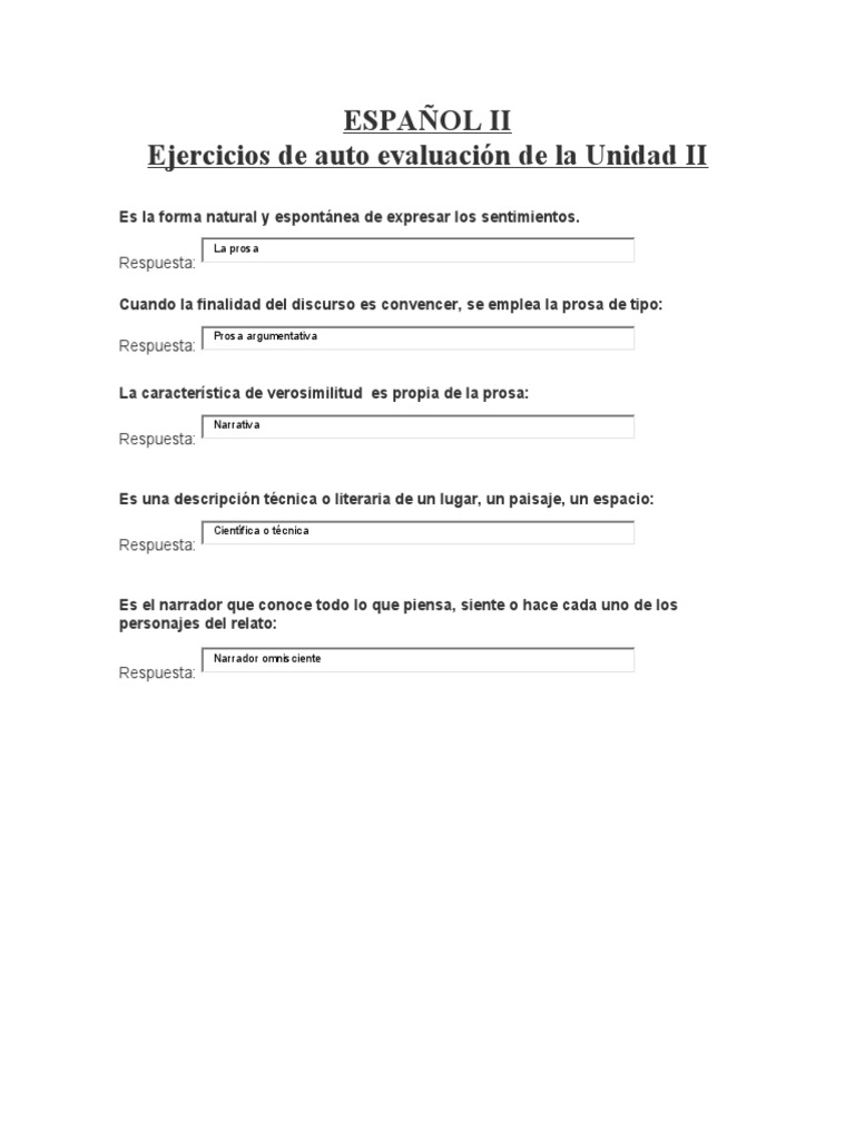 Español Ii - Autoevaluacion | PDF | Ensayos | Narrativa