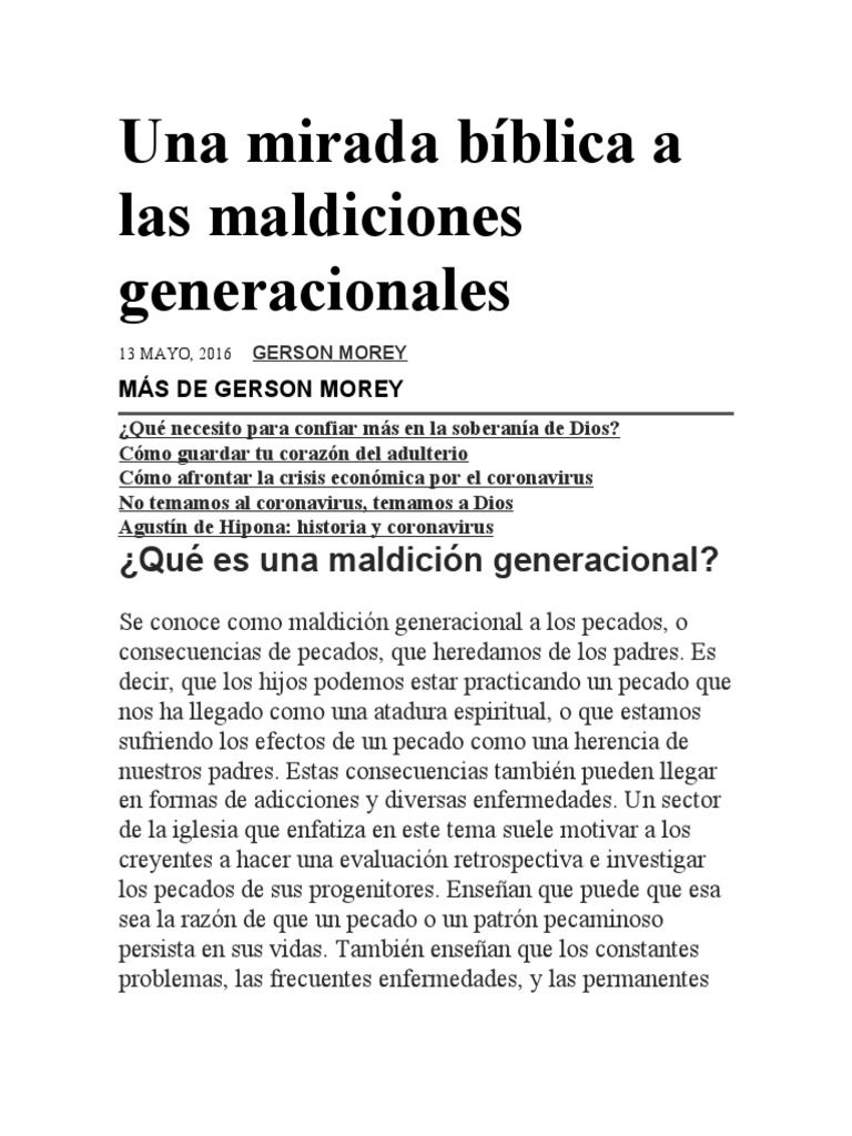 Una Mirada Bíblica A Las Maldiciones Generacionales Pdf Pecado