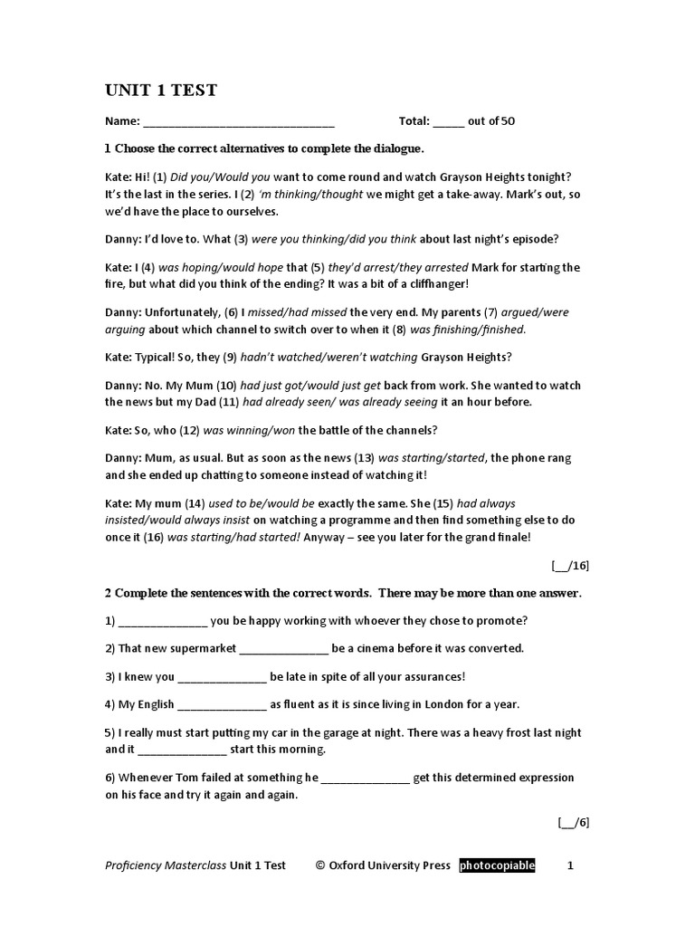 Proficiency Masterclass Unit 1 Test | PDF