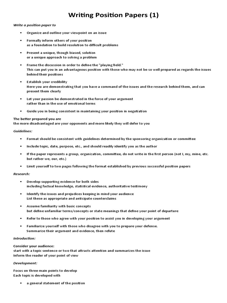 What Is A Position Paper | PDF | Essays | Argument